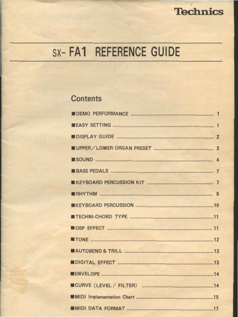 Technics SX-FA1 Organ Reference Guide | PDF | Organ (Music) | Piano