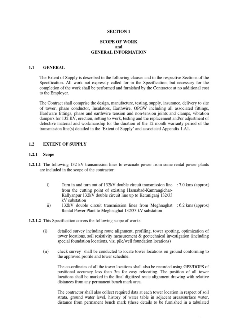 Transmission Line General Inf For Scope of Work | PDF | Specification ...