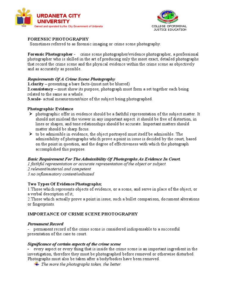Forensic Photography Notes | PDF | Crime Scene | Optics