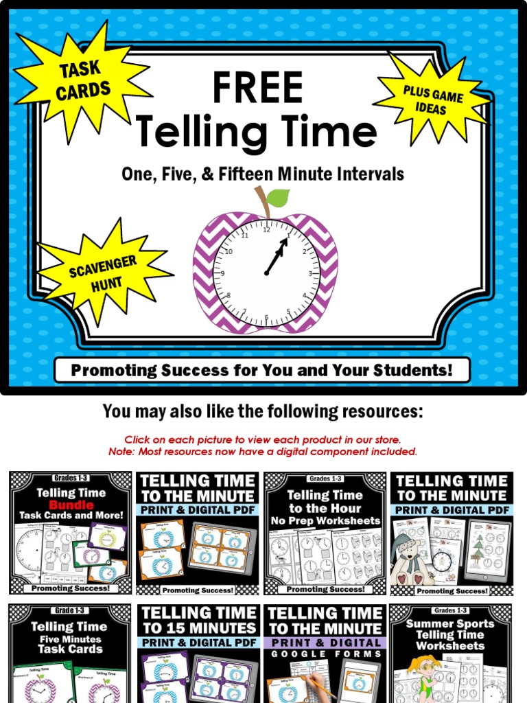 Free Telling Time: One, Five, & Fifteen Minute Intervals | PDF ...
