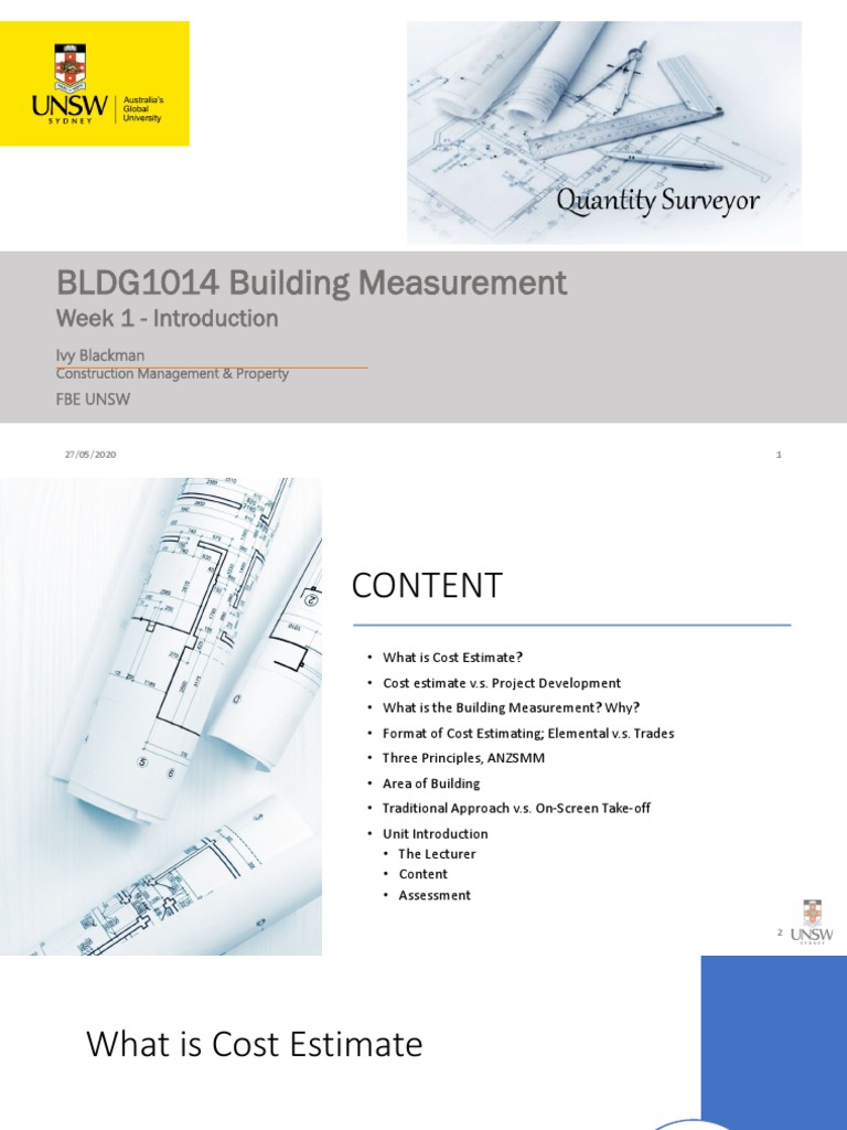 BLDG1014 Building Measurement: Week 1 - Introduction | PDF ...