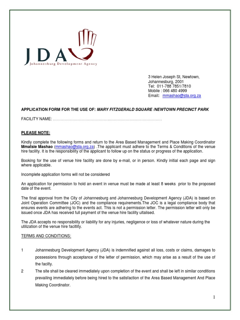 Venue Hire Application Form 2022 | PDF | Common Law | Justice