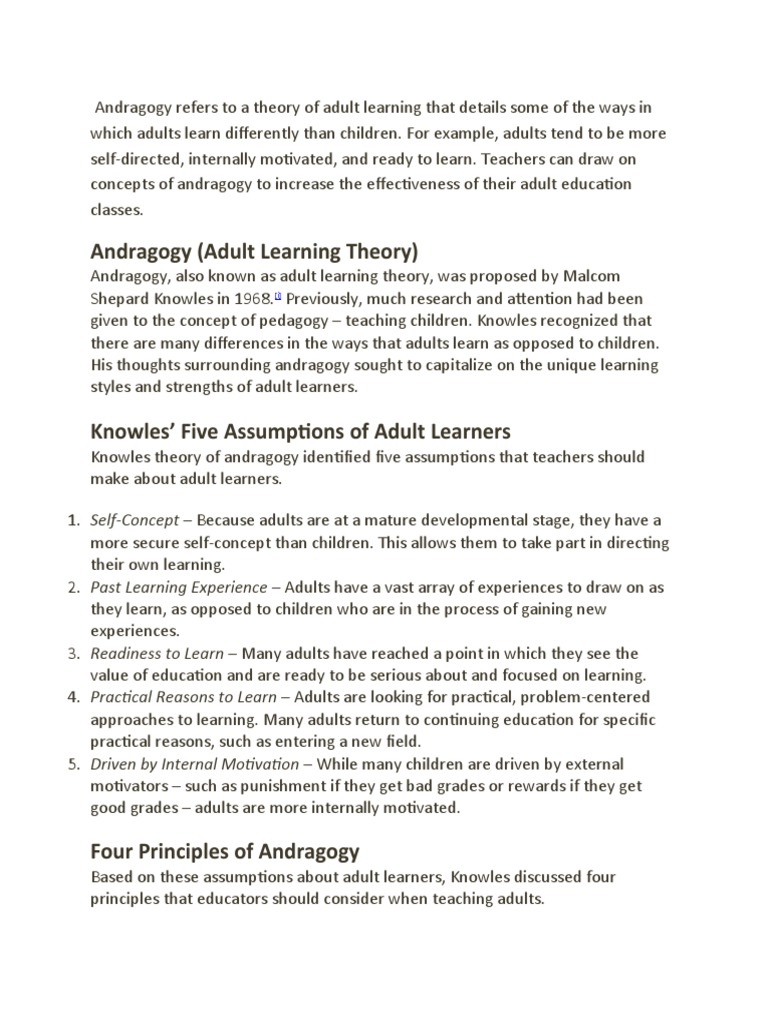 Module 1 - Andragogy of Learning | PDF | Adult Education | Learning