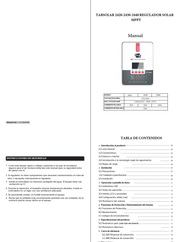 Guía de usuario del regulador solar MPPT TABSOLAR 2420-2430-2440 ...