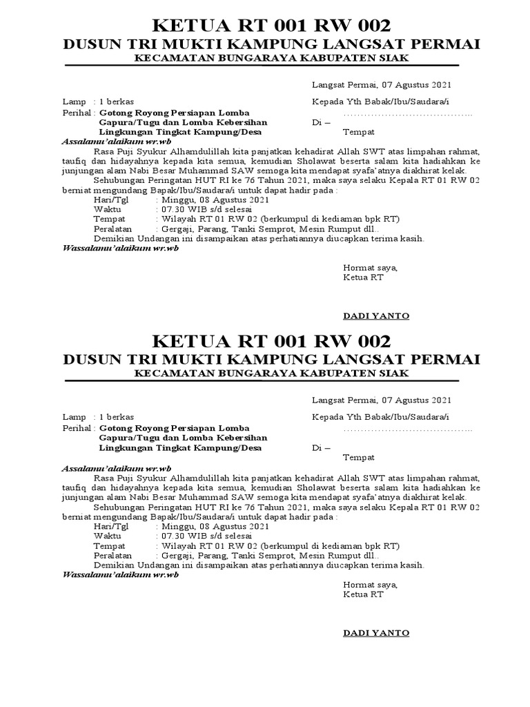 Undangan Goro RT | PDF