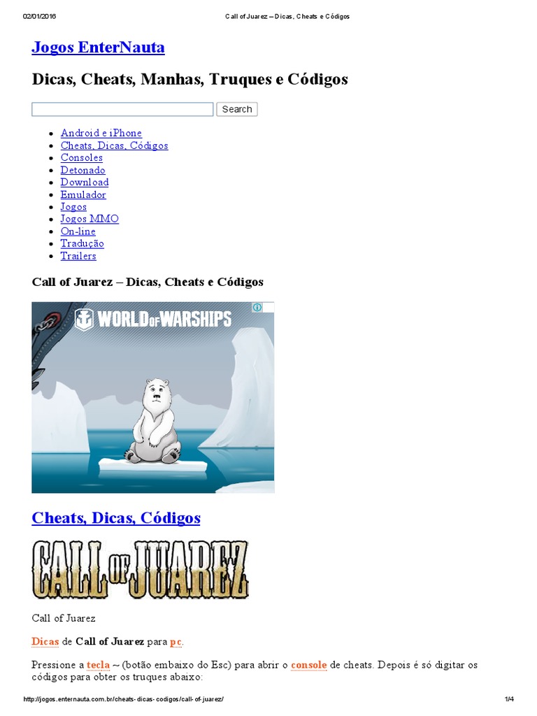 Call of Juarez Cheats, Tips and Codes | PDF | Videogames | Programas