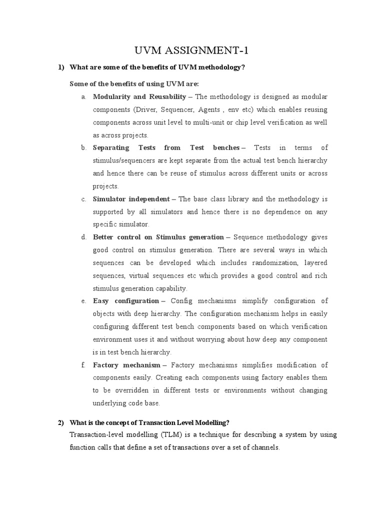 Uvm Assignment-1: Some of The Benefits of Using UVM Are | PDF | Method (Computer Programming ...