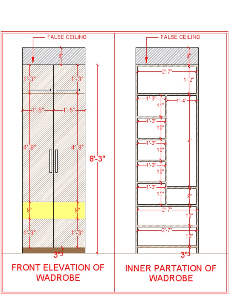 Front Elevation of Wadrobe Inner Partation of Wadrobe: False Ceiling ...