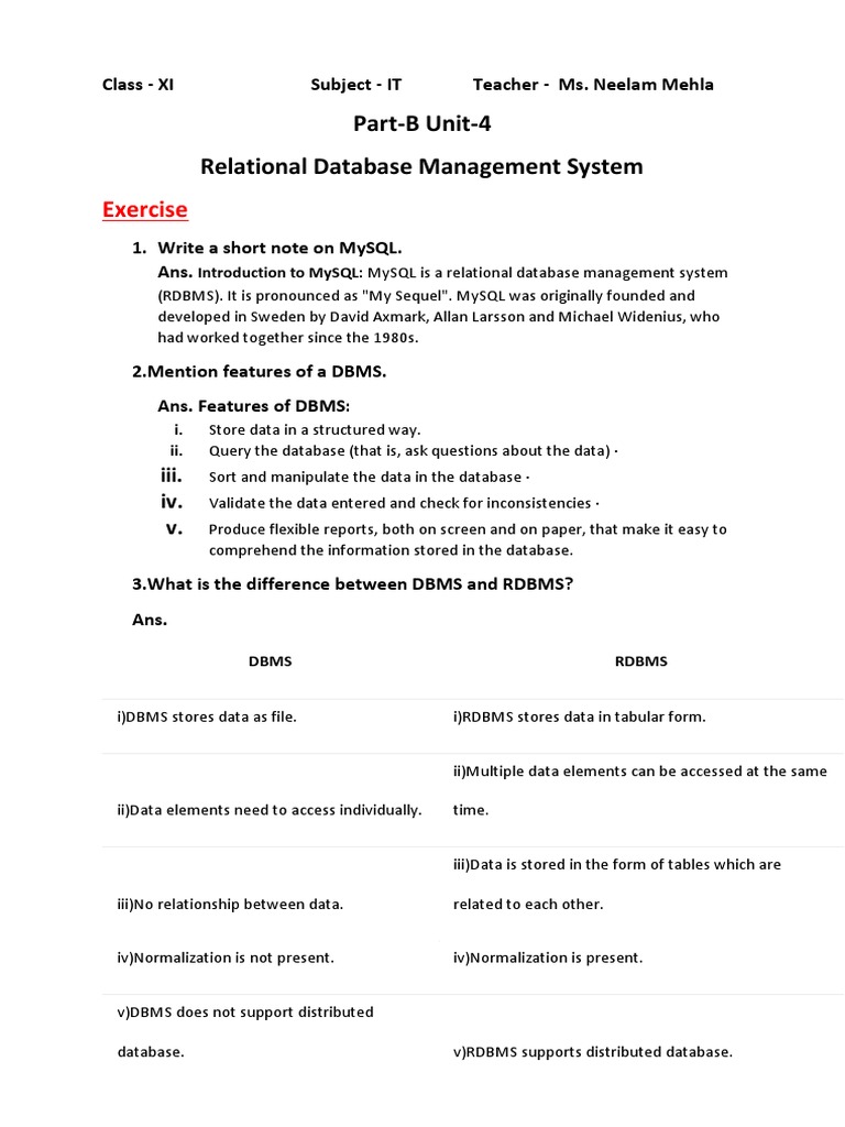 Relational Database Management System Exercise Annotated Answers To Questions On Sql Commands