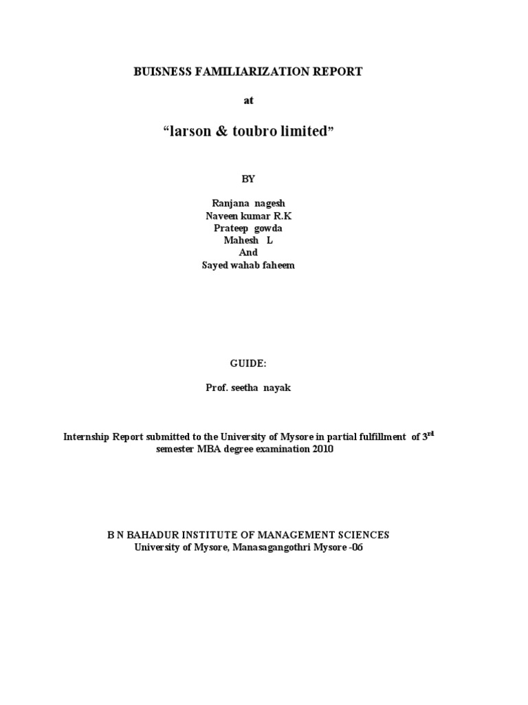 Business Familiarization at L&T | PDF