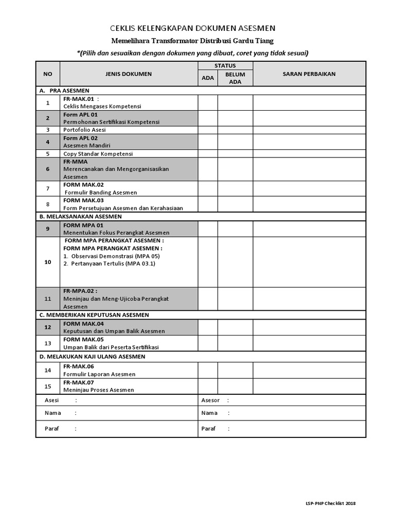 Checklist Kelengkapan Dokumen 1 | PDF