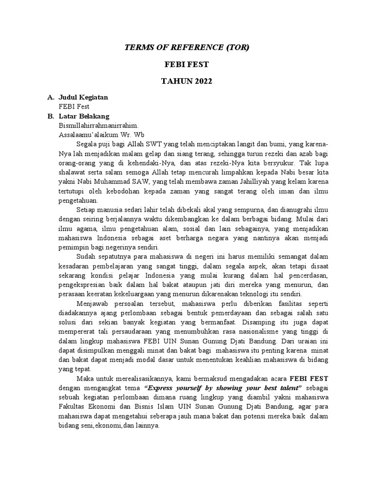 Contoh TOR Kegiatan | PDF | Karier & Perkembangan | Ilmu Sosial