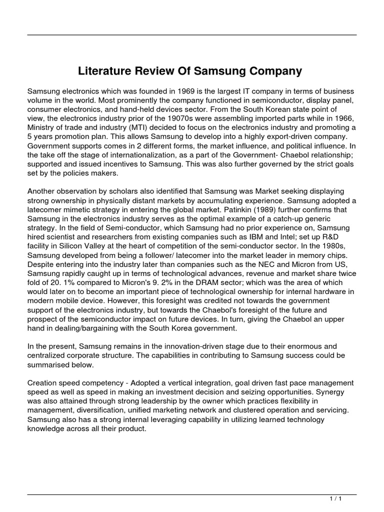 Literature Review of Samsung Company | PDF | Samsung Electronics | Business