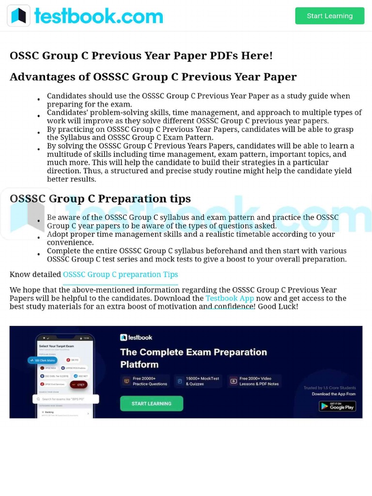 OSSC Group C Previous Year Paper PDFs Here! | PDF