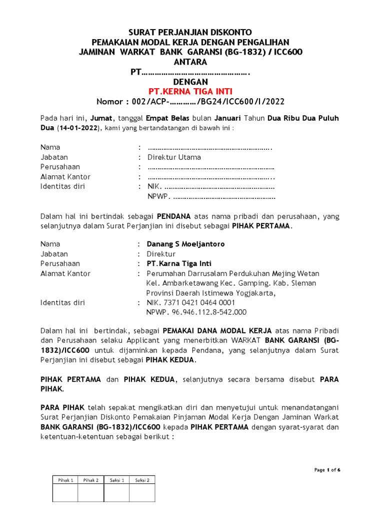 DRAFT MOU BG PT - Karna Tiga Inti 500M | PDF