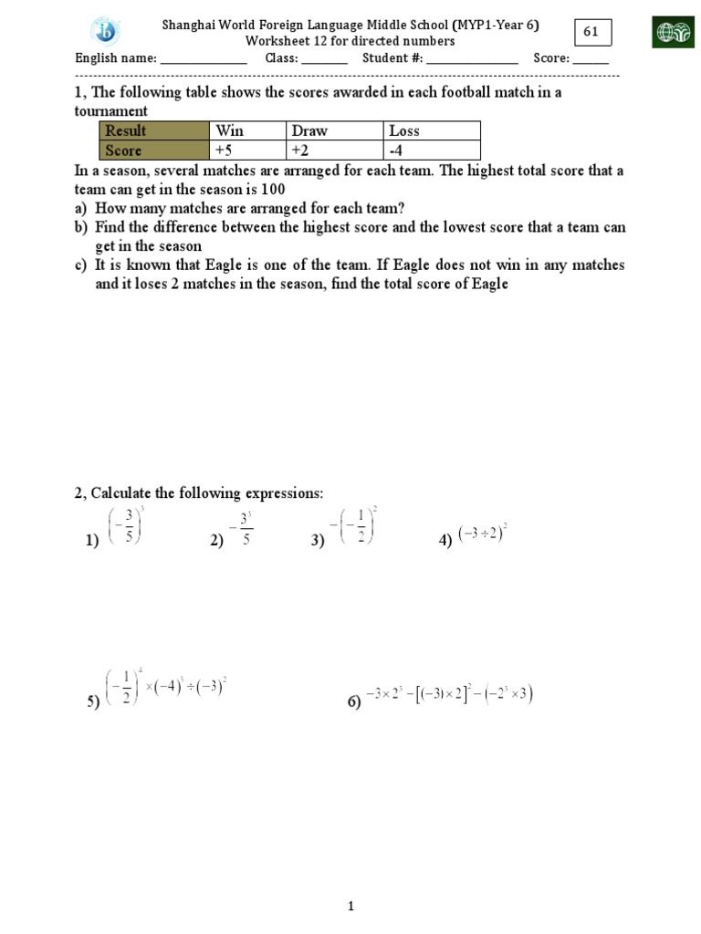 Worksheet 61 | PDF