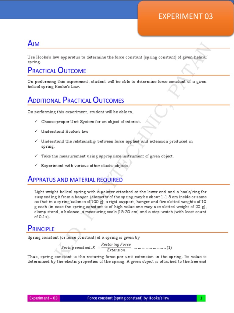 Hooke's Law: Spring Constant Experiment | PDF | Deformation ...