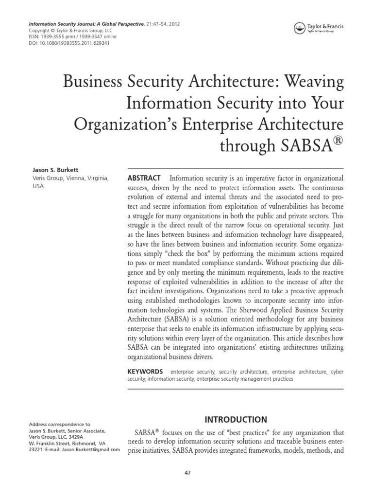 Business Security Architecture Weaving Information Security Into Your Organizations Enterprise