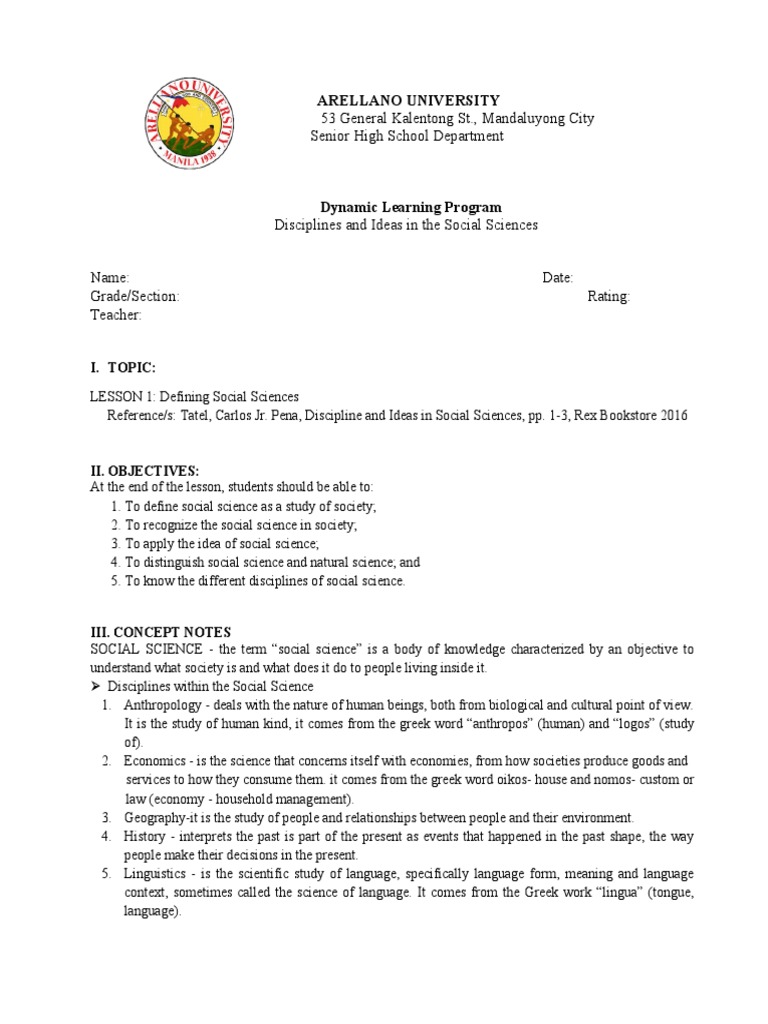 DLP - LESSON 1 - Defining Social Sciences | PDF | Social Sciences | Science