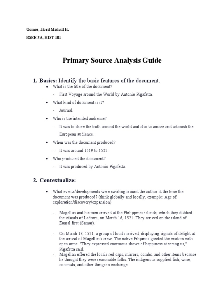 Primary Source Analysis Guide: 1. Basics: Identify The Basic Features ...
