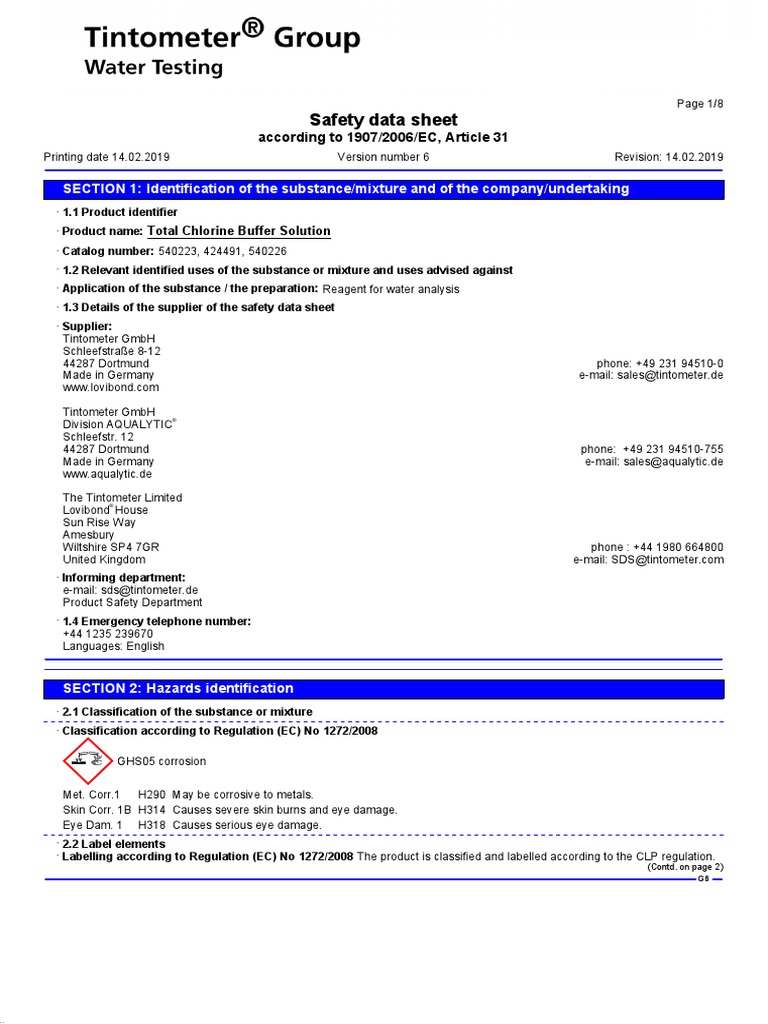 Total Chlorine Buffer Solution (GB) | PDF | Toxicity | Firefighting
