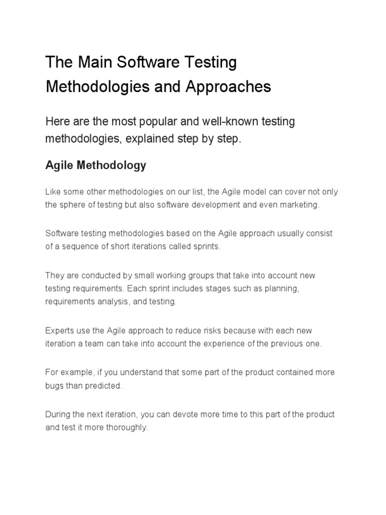 The Main Software Testing Methodologies And Approaches Pdf Software