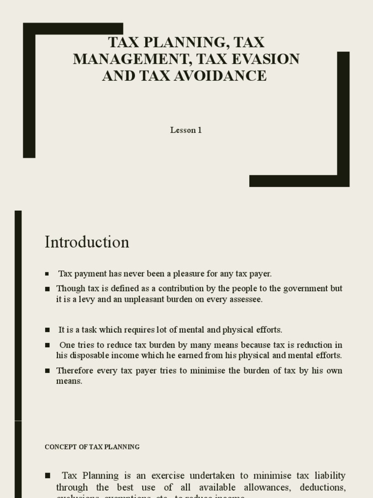 Lesson 1 Tax Planning & Management | PDF | Taxes | Tax Avoidance
