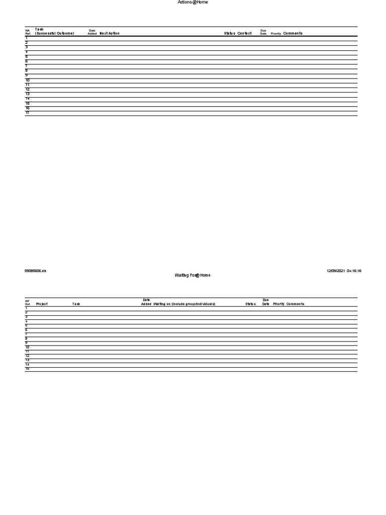 GTD Actions List - Template | PDF