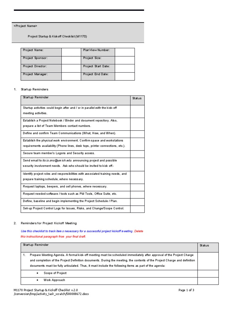Project Checklist Template Word Format | PDF | Project Management ...