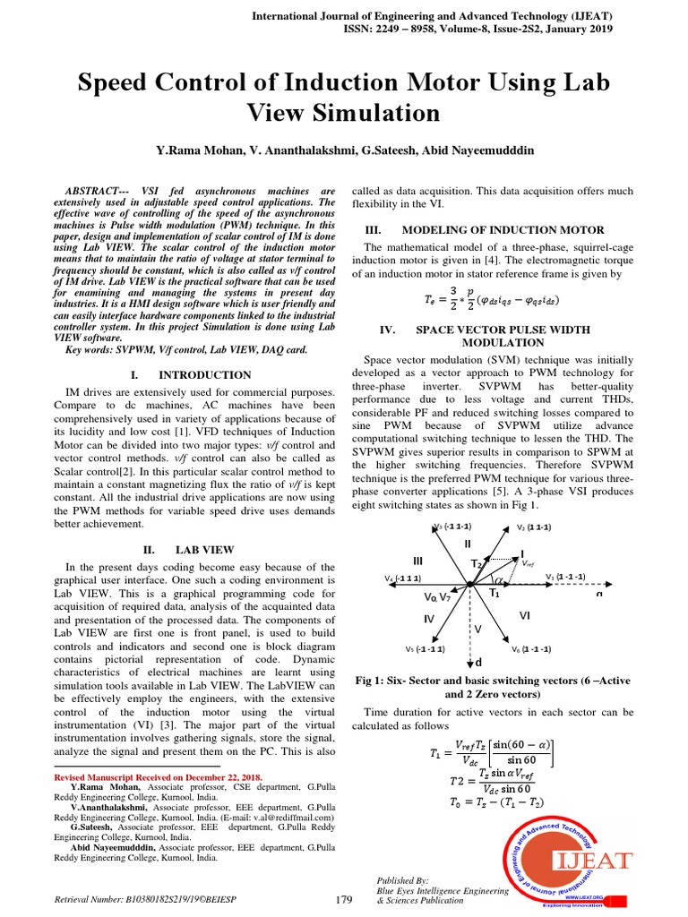 Speed Control of Induction Motor Using Lab View Simulation: Y.Rama ...