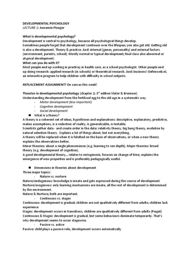 Developmental Psychology Lecture Notes | PDF | Heritability | Natural ...