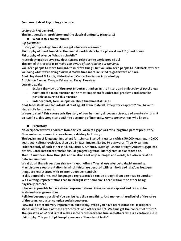 Fundamentals of Psychology - Lecture Notes | PDF | Rationalism | Empiricism