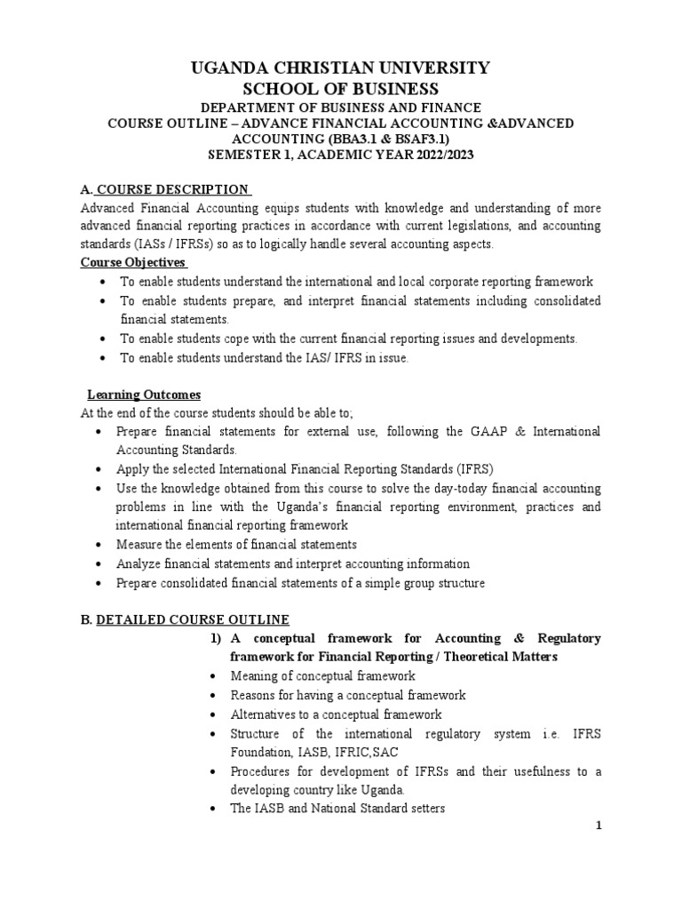 Advanced Financial Accounting Course Outline | PDF | International ...