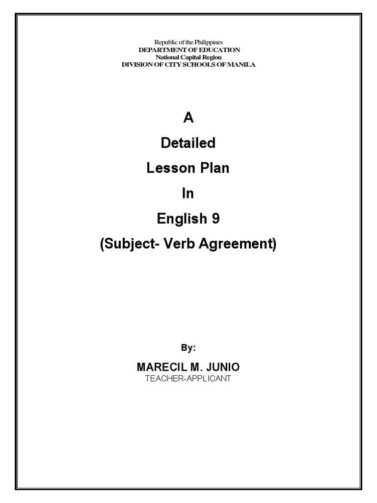Detailed Lesson Plan in Subject-Verb Agreement | PDF | Plural | Verb