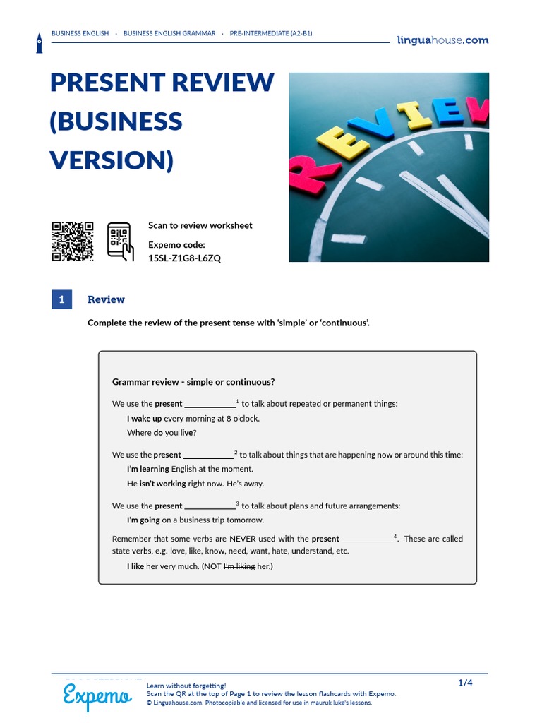 Present Review Business Version British English Teacher Ver2 | PDF | Qr Code | English Language