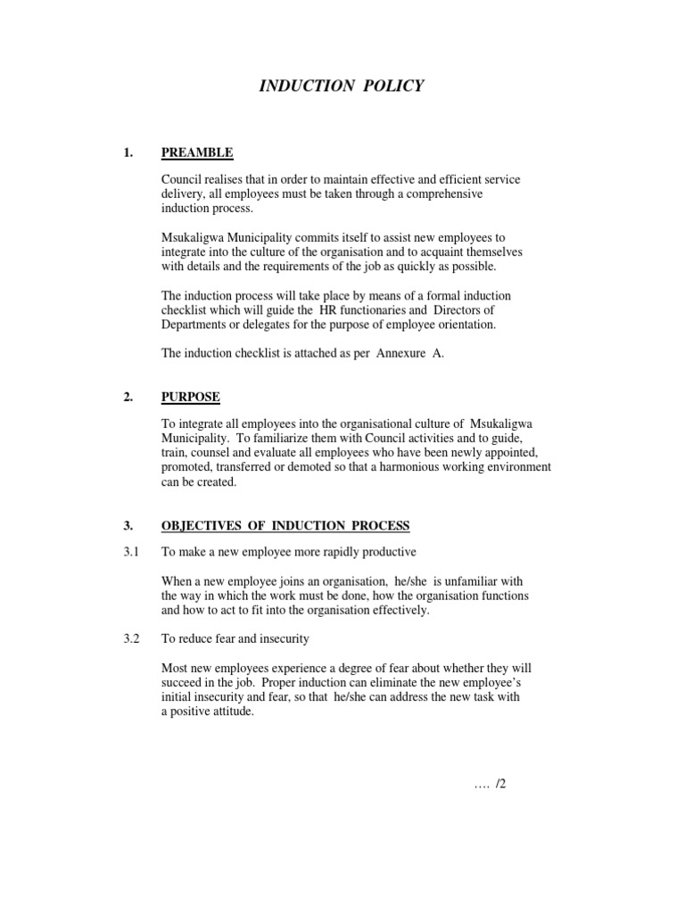 Induction Policy | Turnover (Employment) | Human Resources