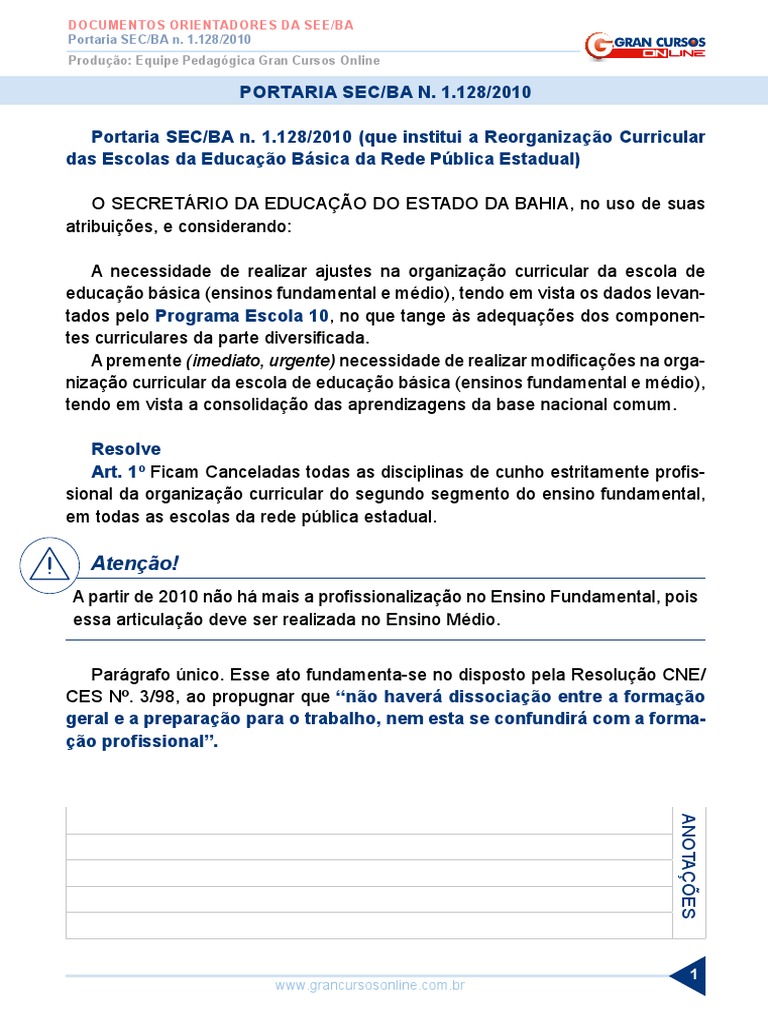 Resumo Port. SECBA Nº 1.12810 | PDF | Pedagogia | Ensino médio