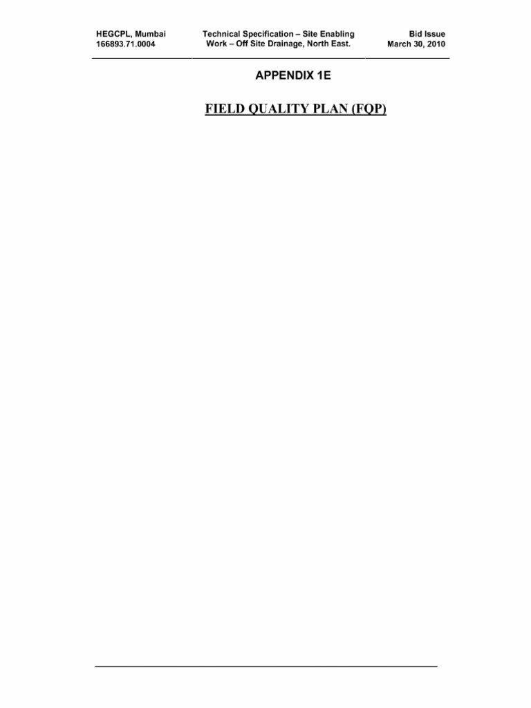 Field Quality Plan (FQP) : Appendix 1E | PDF | Concrete | Pipe (Fluid ...