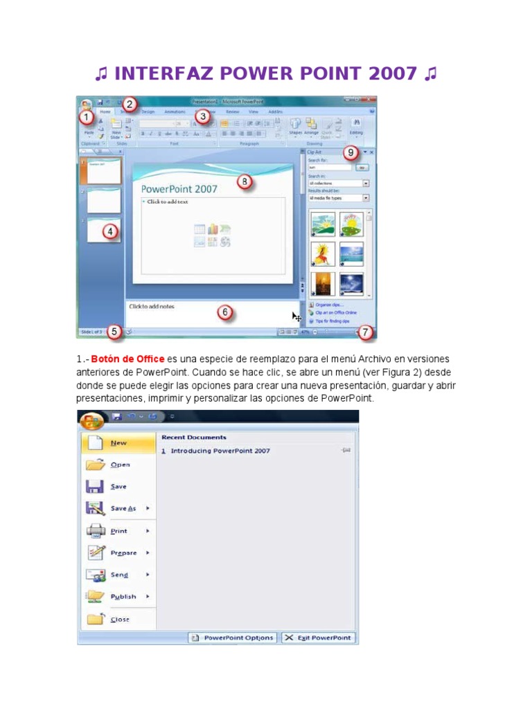 Interfaz Power Point 2007 | PDF | Microsoft PowerPoint | Point and Click
