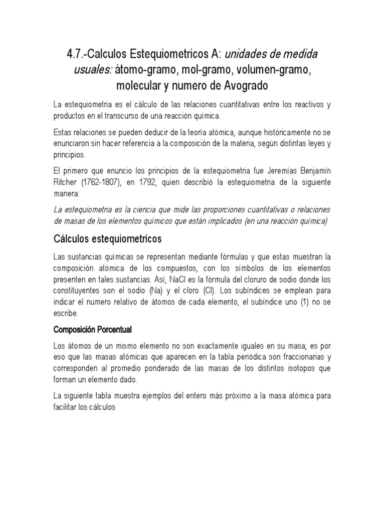4.7 Calculos Estequiometricos A | PDF | Estequiometría | Compuestos químicos