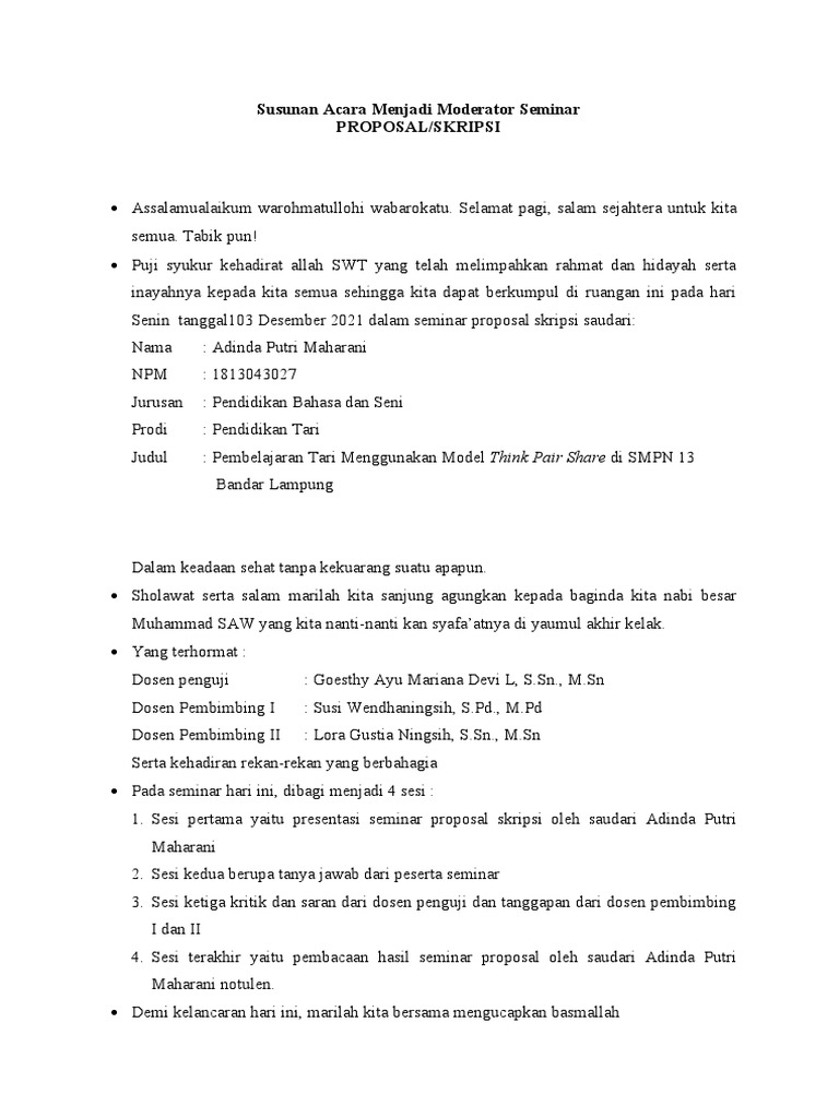 Susunan Acara Menjadi Moderator Seminar PROPOSAL | PDF