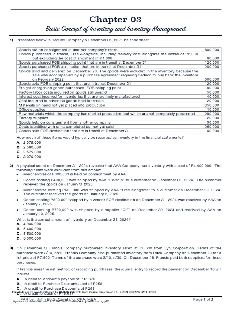 Basic Concept of Inventory | PDF | Inventory | Economies