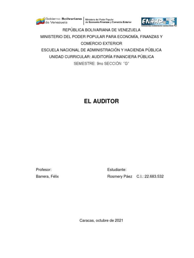 PaezR - 22683532 - AFP - 9G - 2021-II Unidad I - Tema 3 - El Auditor | PDF | Contralor | Auditoría
