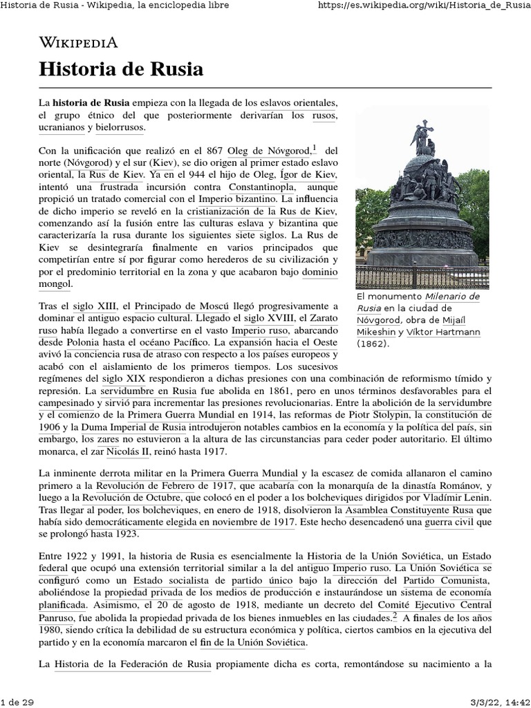 Historia de Rusia - Wikipedia, La Enciclopedia Libre | PDF | Rusia ...