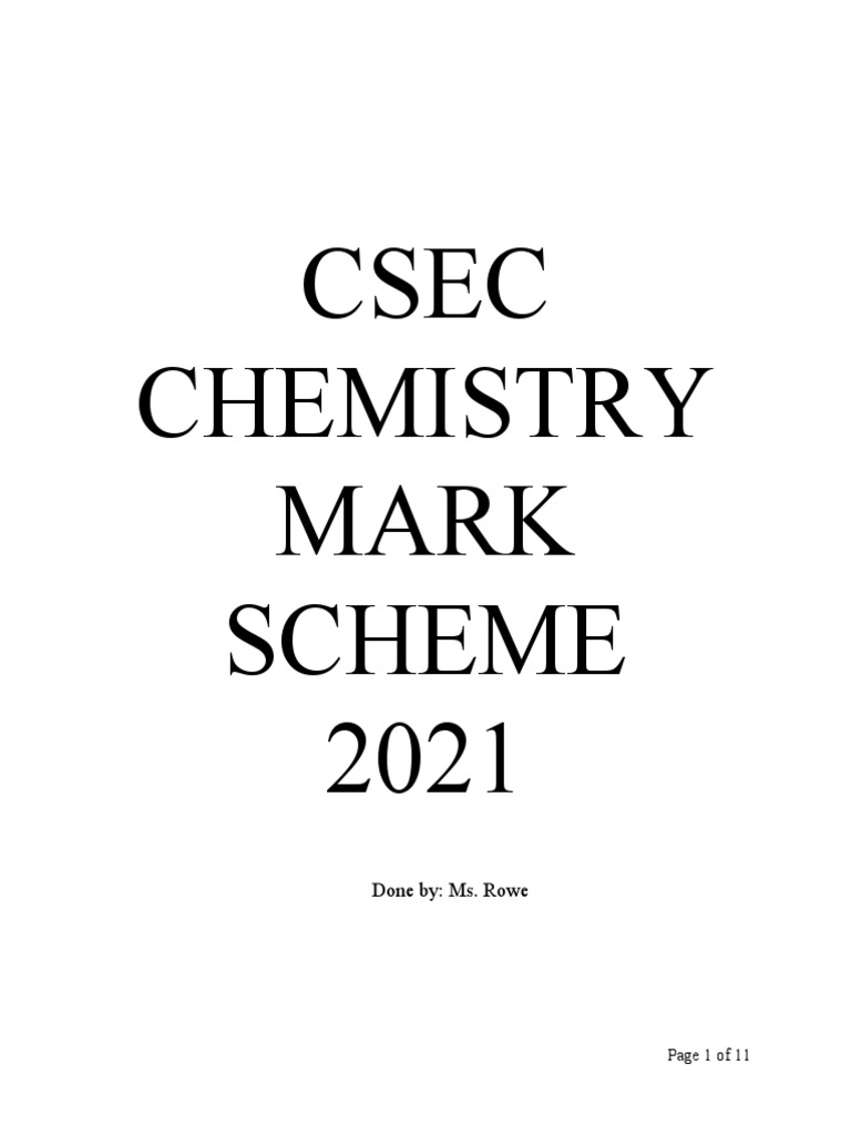 CSEC CHEMISTRY Mark Scheme 2021 Updated | PDF | Chemistry | Titration