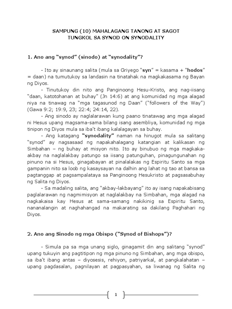 10 TANONG AT SAGOT Synod On Synodality | PDF