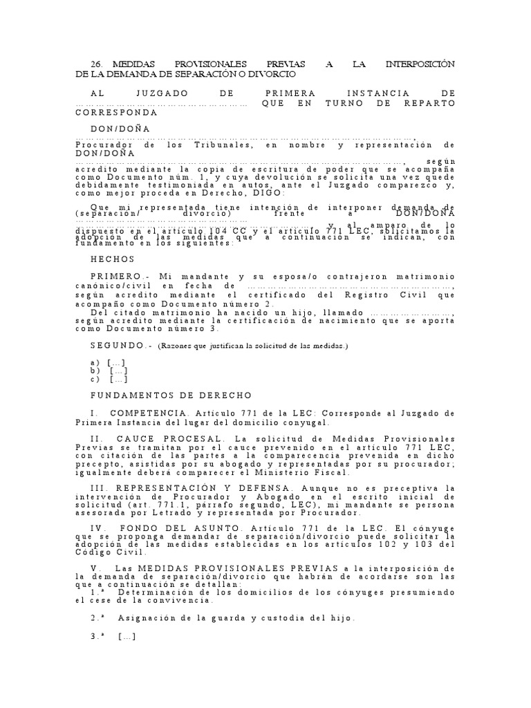 Medidas Provisionales Previas A La Interposición de La Demanda de ...