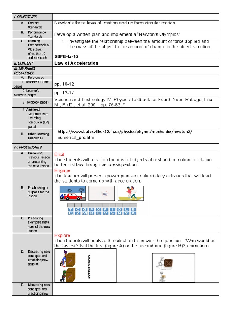 Demo Lesson Plan Acceleration | PDF | Force | Mass