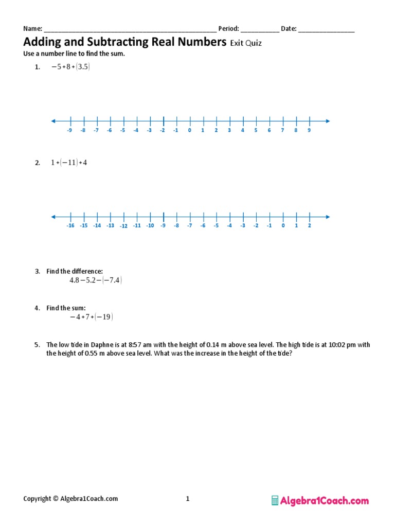 1 5 Exit Quiz Adding and Subtracting Real Numbers | PDF