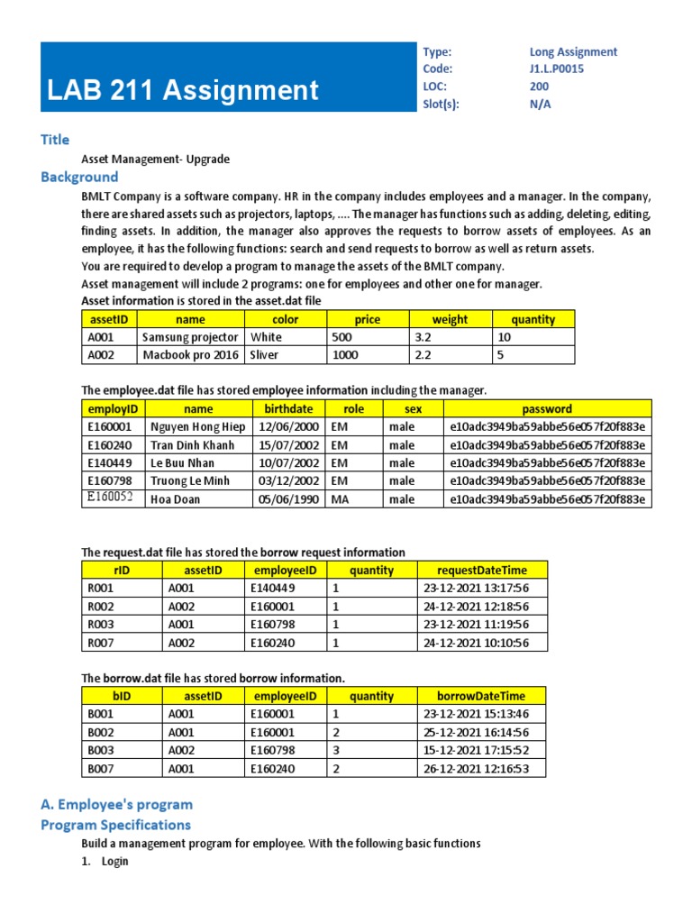 LAB 211 Assignment: Title Background | PDF | Menu (Computing) | Class (Computer Programming)